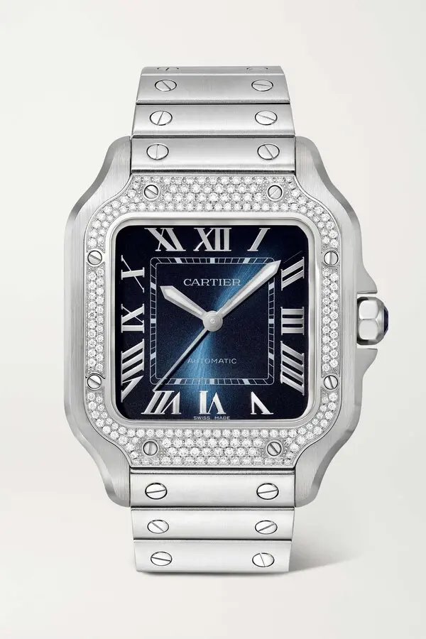 Cartier Santos De Automatic 35.1mm Stainless Steel And Diamond Watch