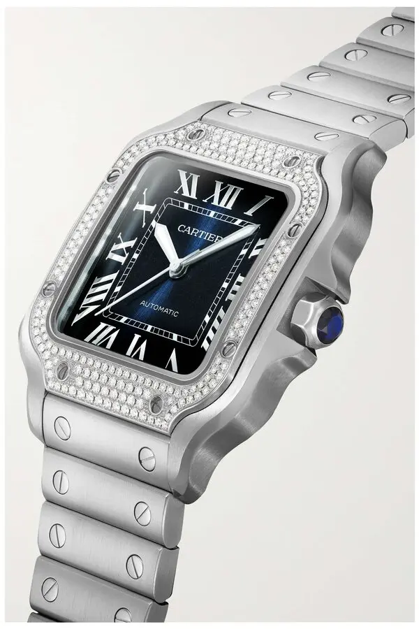 Cartier Santos De Automatic 35.1mm Stainless Steel And Diamond Watch