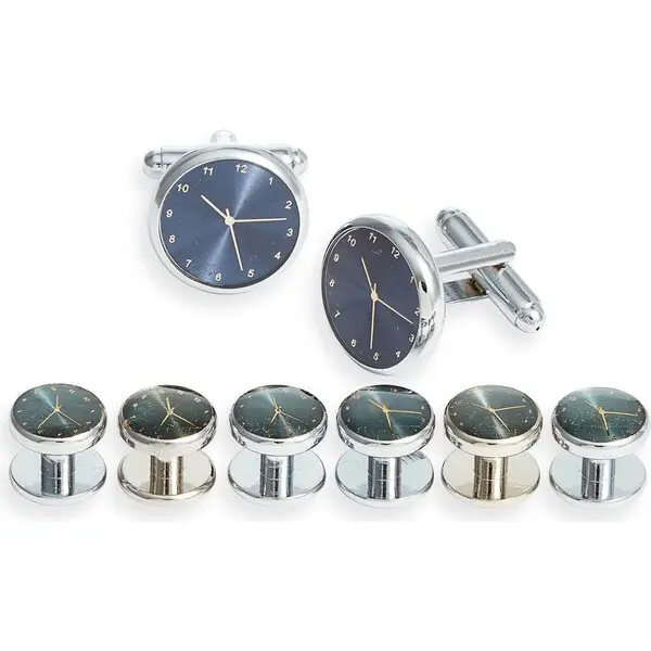 CLIFTON WILSON Clock Cuff Link & Stud Set - Silver