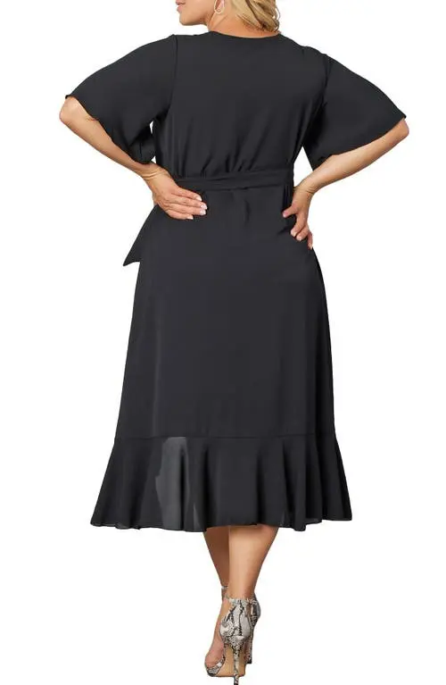 KIYONNA Chloe Midi Wrap Dress - Black Noir