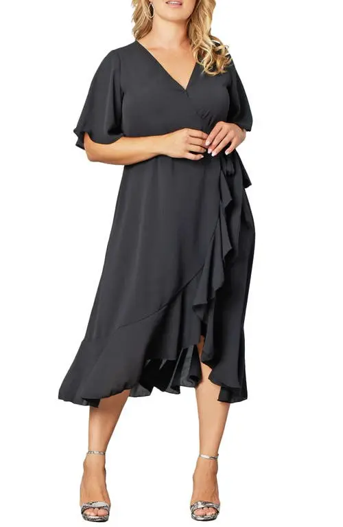 KIYONNA Chloe Midi Wrap Dress - Black Noir