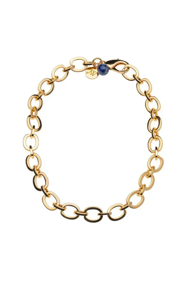 JANE WIN Chunky Link Chain With Lapis Bead 18 - Gold