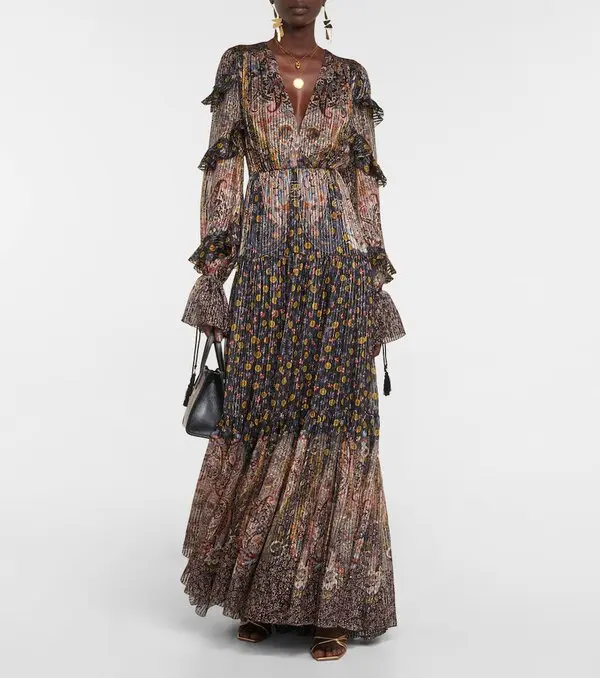Etro Paisley Pleated Metallic Silk Gown