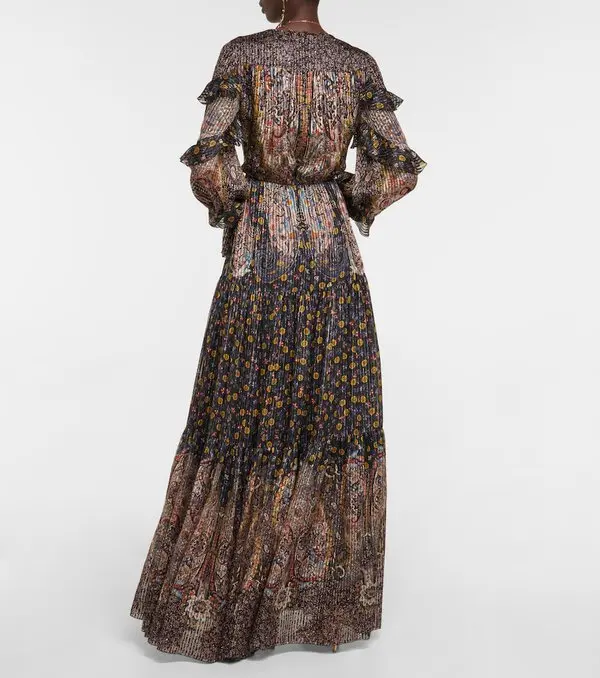 Etro Paisley Pleated Metallic Silk Gown