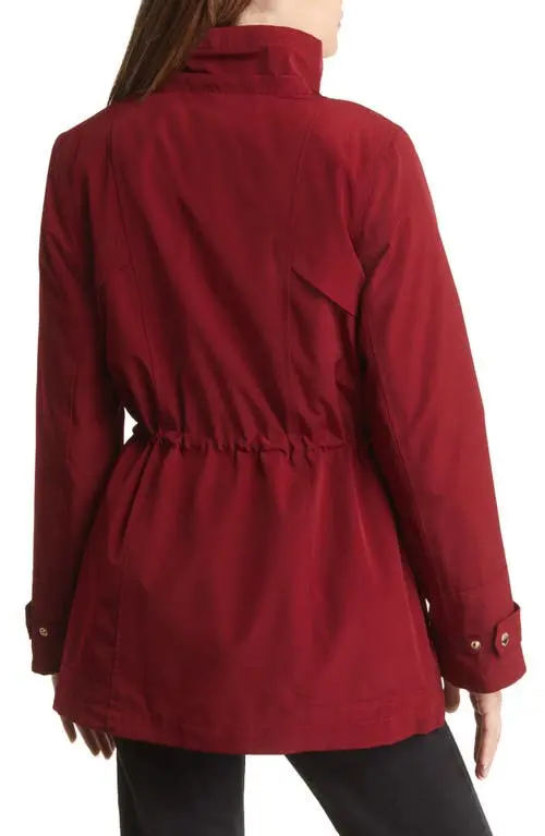 Gallery Cinched Waist Hooded Water-resistant Raincoat - Merlot