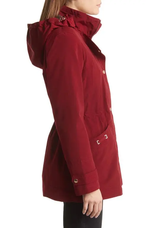 Gallery Cinched Waist Hooded Water-resistant Raincoat - Merlot
