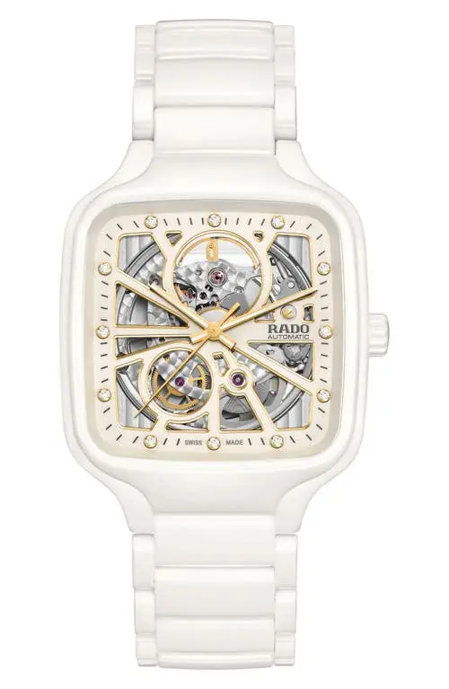 RADO True Square Open Heart Automatic Bracelet Watch - White