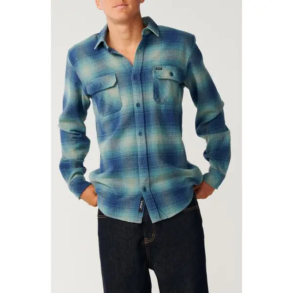 Rip Curl Count Plaid Cotton Flannel Button-up Shirt - Light Navy