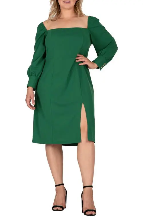 STANDARDS & PRACTICES Long Sleeve Off-the-shoulder Slit Dress - Green