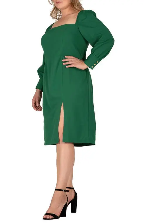 STANDARDS & PRACTICES Long Sleeve Off-the-shoulder Slit Dress - Green