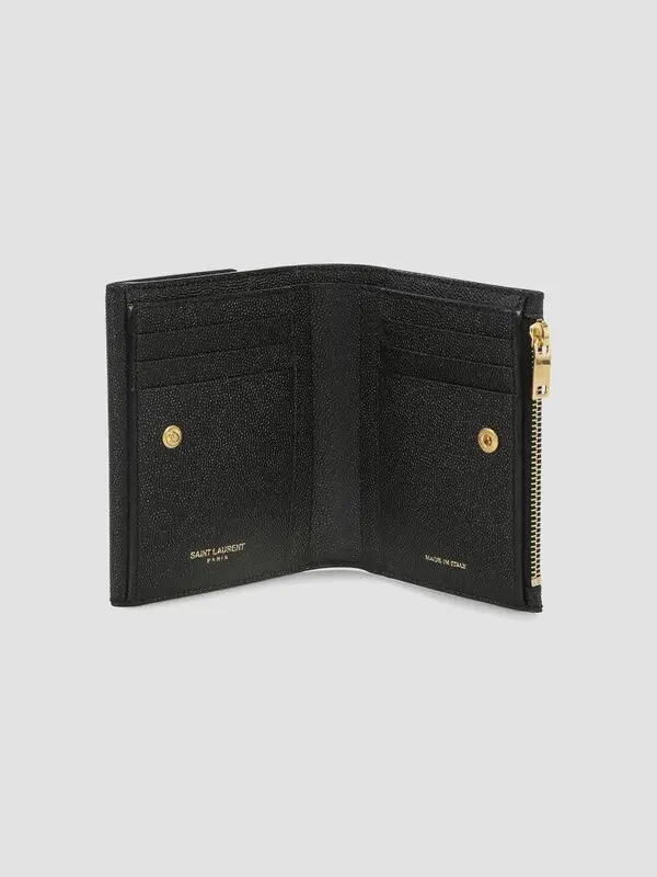 Saint Laurent Uptown Compact Wallet In Grain De Poudre Embossed Leather