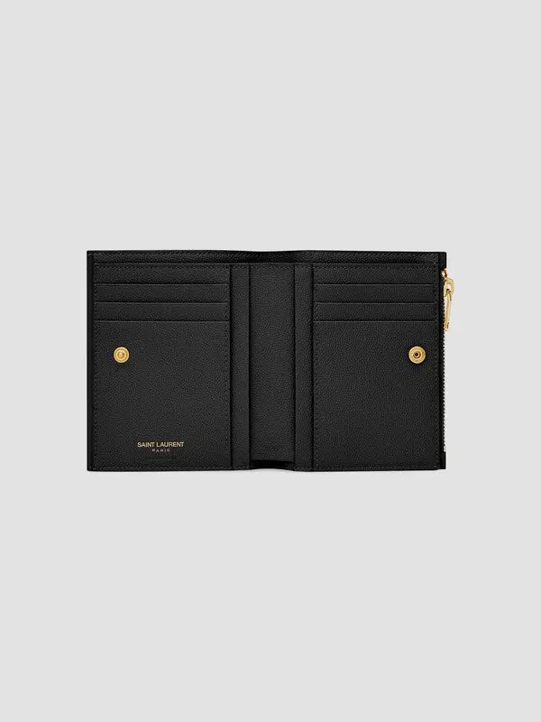 Saint Laurent Uptown Compact Wallet In Grain De Poudre Embossed Leather