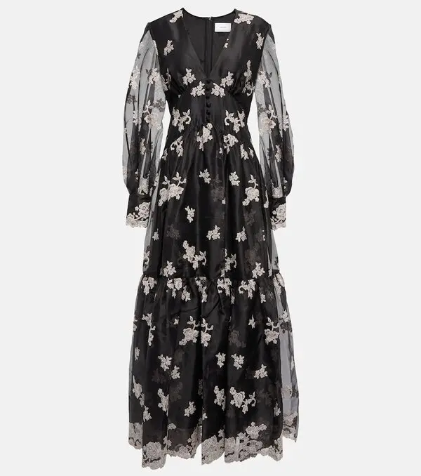Erdem Tabetha Floral Embroidered Silk Dress