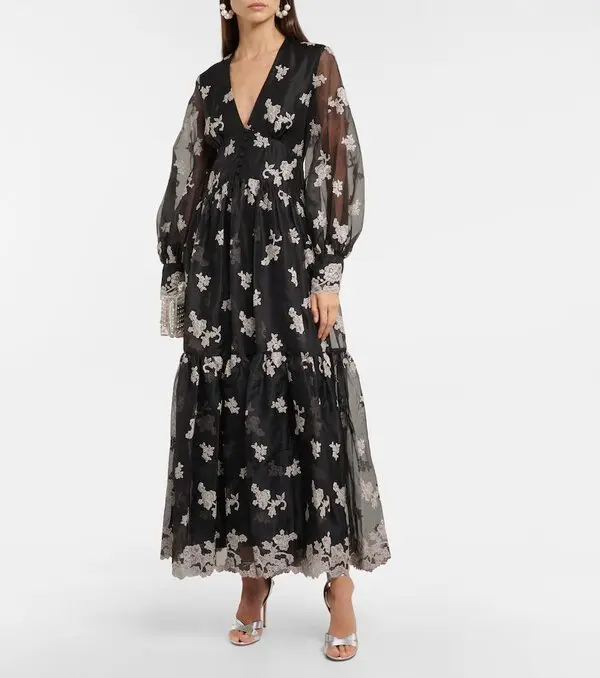 Erdem Tabetha Floral Embroidered Silk Dress
