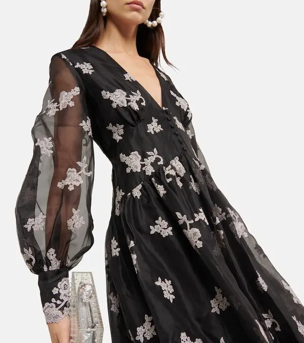 Erdem Tabetha Floral Embroidered Silk Dress