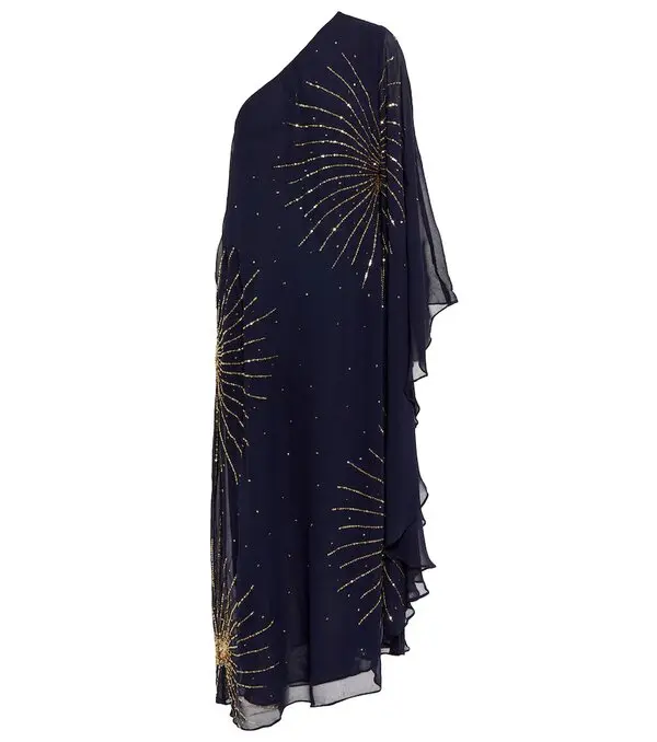 Rixo Liza Embellished One-shoulder Maxi Dress