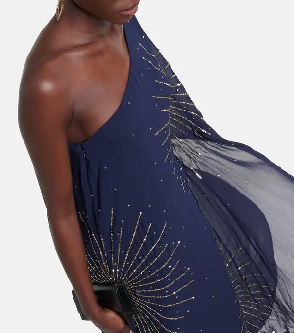 Rixo Liza Embellished One-shoulder Maxi Dress