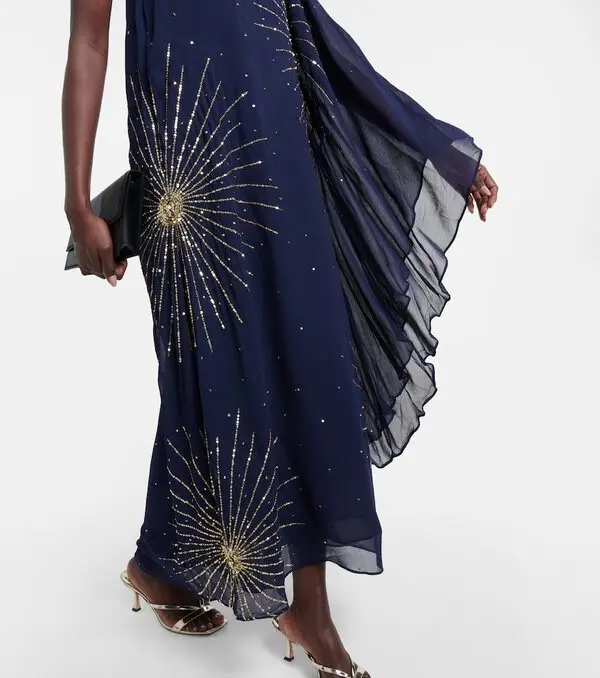 Rixo Liza Embellished One-shoulder Maxi Dress