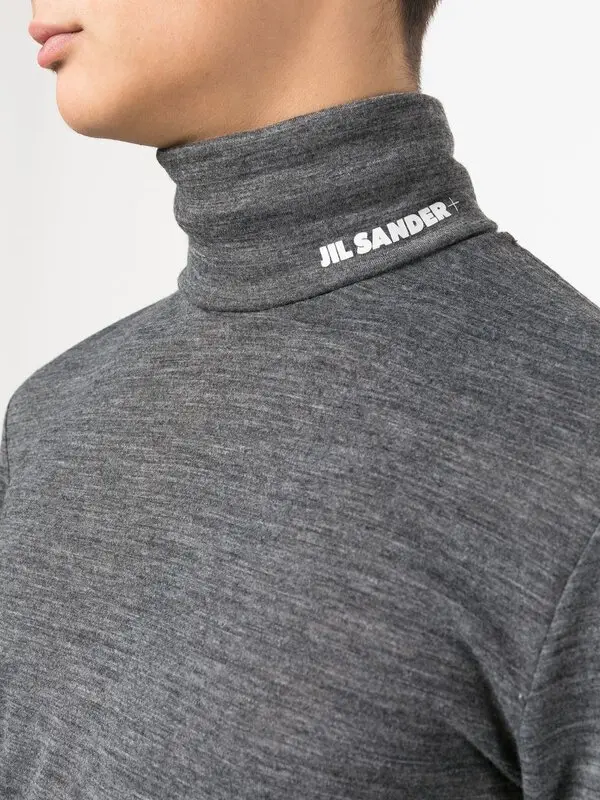 JIL SANDER Logo-print Roll-neck Jumper - Grey
