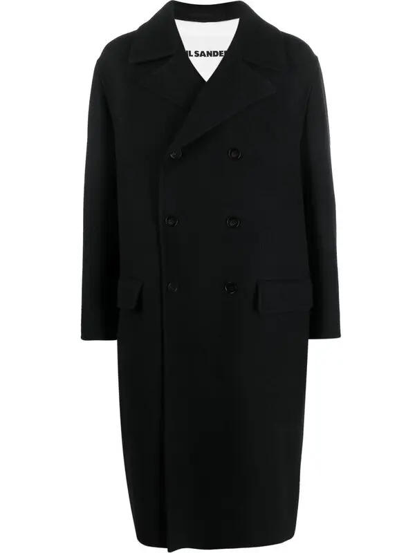 JIL SANDER Double-breasted Virgin Wool Coat - Black