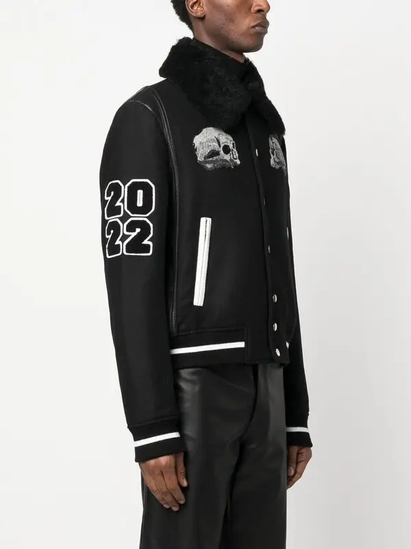 Amiri Varsity Jacket With Embroidered Skulls And Leather Trim