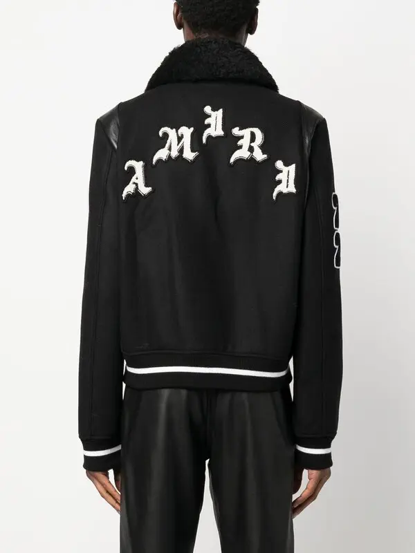 Amiri Varsity Jacket With Embroidered Skulls And Leather Trim