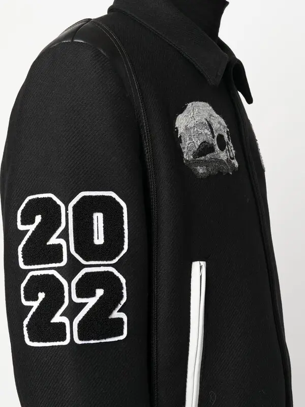 Amiri Varsity Jacket With Embroidered Skulls And Leather Trim