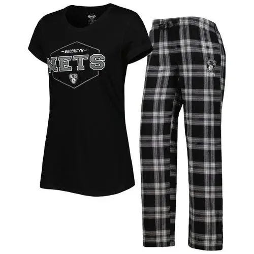 CONCEPTS SPORT Gray Brooklyn Nets Badge T-shirt & Pajama Pants Sleep Set - Black