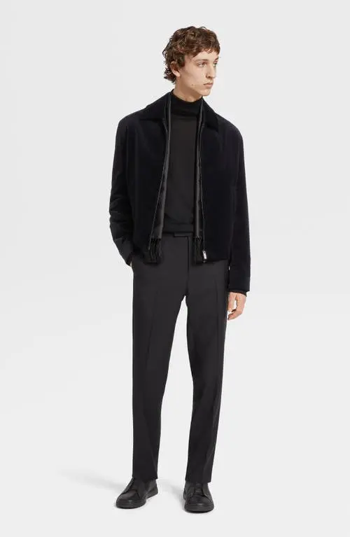 Zegna Flat Front Wool & Mohair Tuxedo Trousers