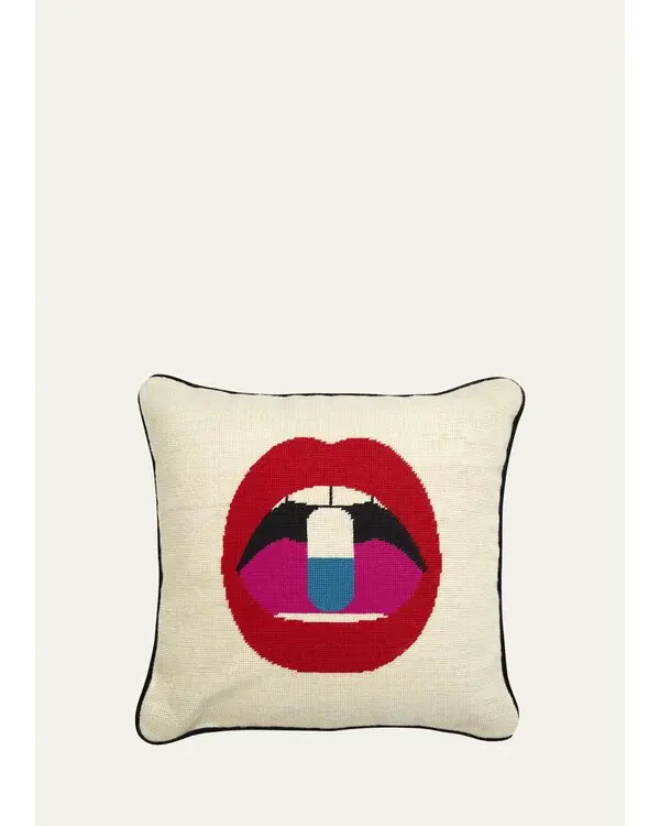 Jonathan Adler Lips Full Dose Needlepoint Throw Pillow 18 - Multi