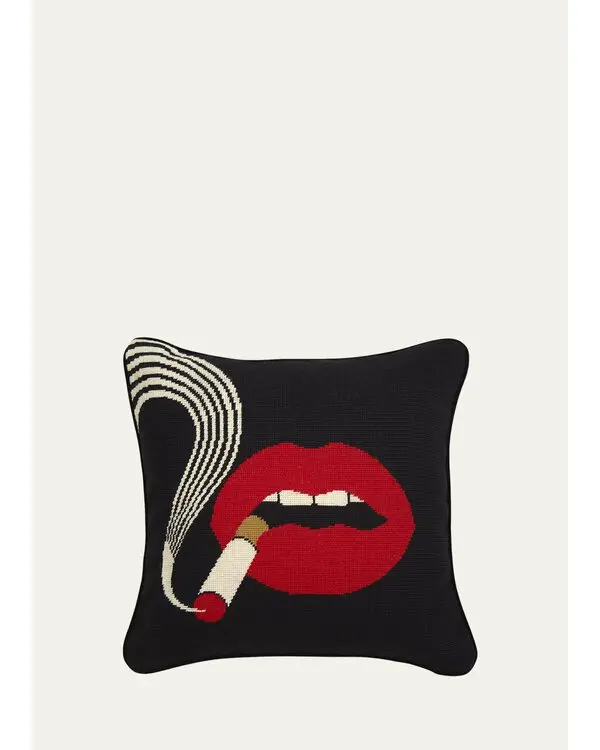Jonathan Adler Lips Smolder Needlepoint Throw Pillow 18 - Multi