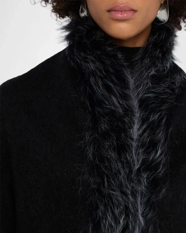 Gorski Toscana Lamb Shearling-trim Fringe Cashmere Stole - Black/gray