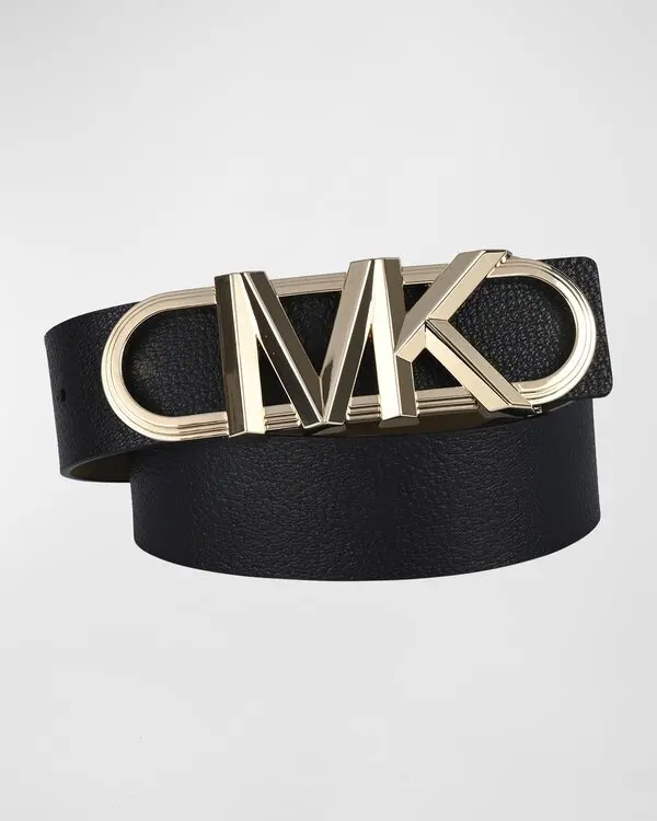 Michael Kors Logo Buckle Leather Waist Belt Black/Gold