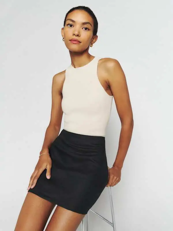 REFORMATION Veranda Linen Mini Skirt - Black