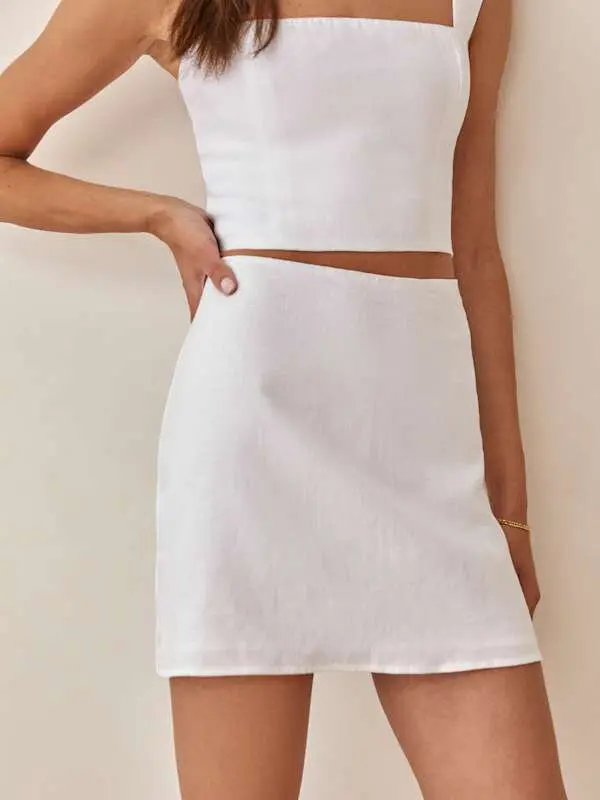 REFORMATION Veranda Linen Mini Skirt - Ivory
