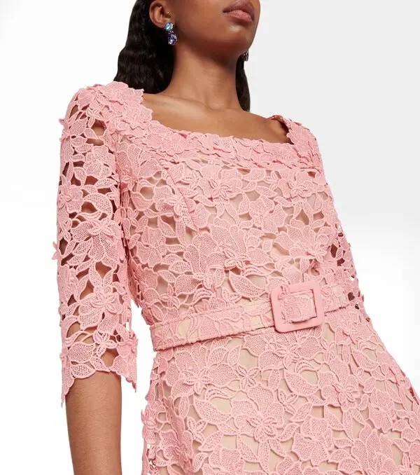 Oscar De La Renta Guipure Lace Midi Dress In Pink - 40% Off | Editorialist