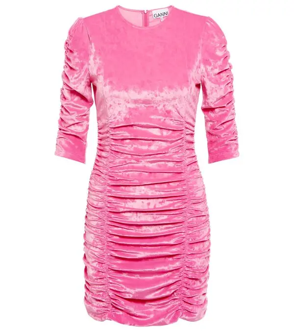 GANNI Ruched Velvet Mini Dress