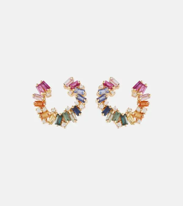 SUZANNE KALAN Rainbow 18kt Gold Hoop Earrings With Diamonds And Sapphires - Multicoloured