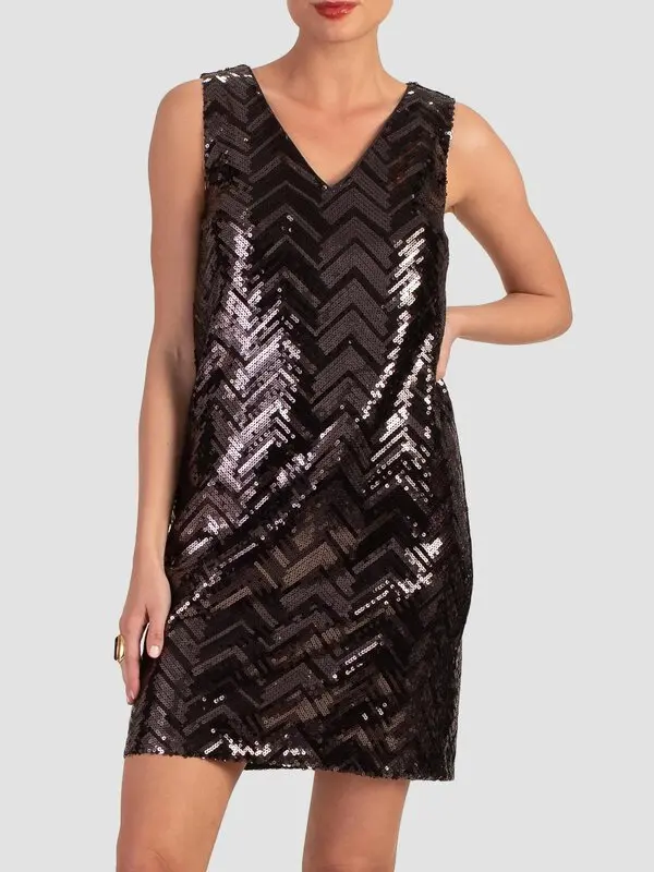Trina Turk Glitterati Zigzag Sequin Sleeveless Minidress - Black