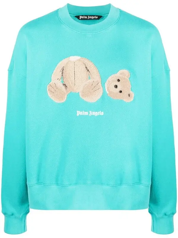 Palm Angels Bear Motif Crewneck Sweatshirt - Blue