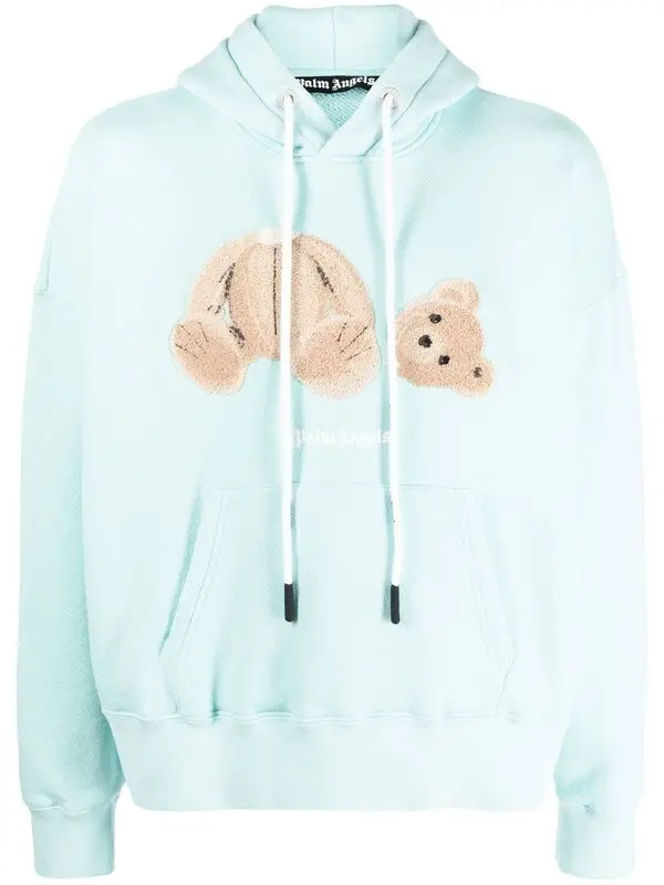 Palm Angels Bear-print Cotton Hoodie - Blue