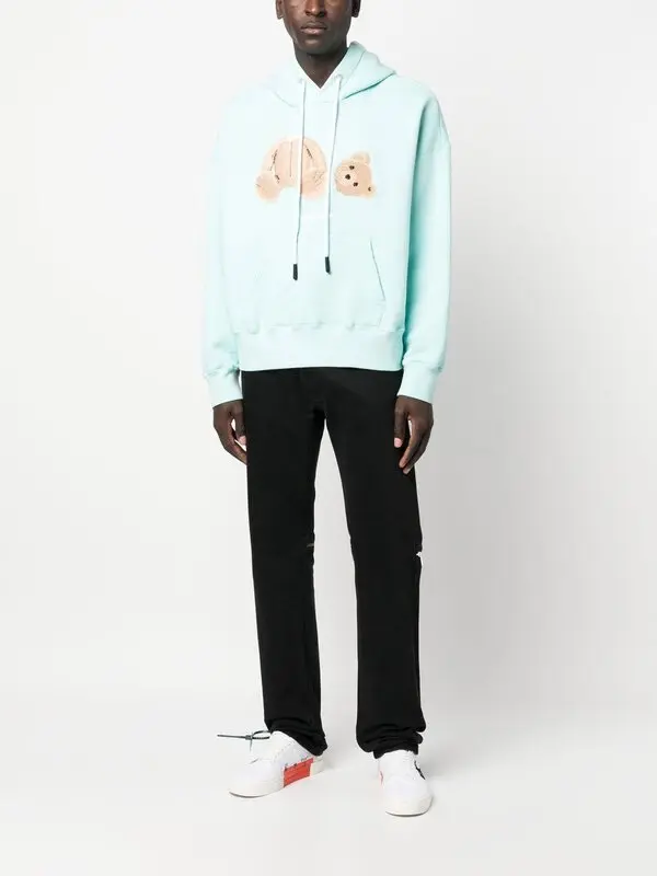 Palm Angels Bear-print Cotton Hoodie - Blue