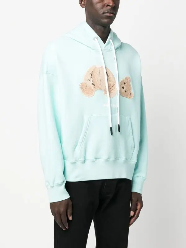 Palm Angels Bear-print Cotton Hoodie - Blue