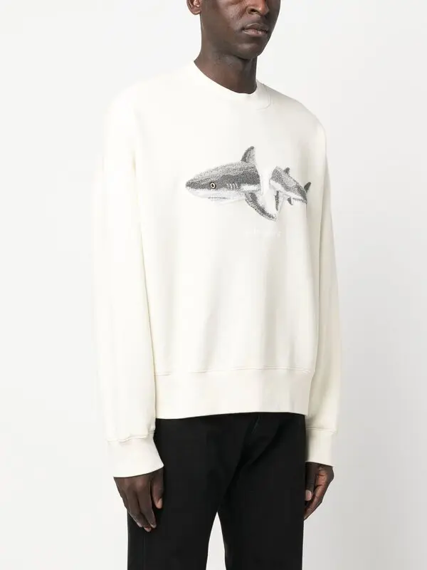 Palm Angels Shark Print Crew Neck Sweatshirt - Neutrals
