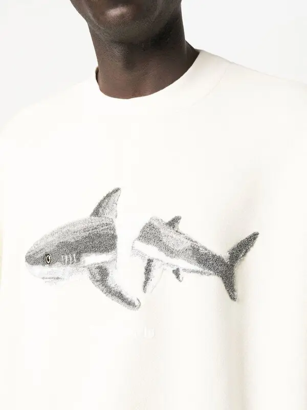 Palm Angels Shark Print Crew Neck Sweatshirt - Neutrals