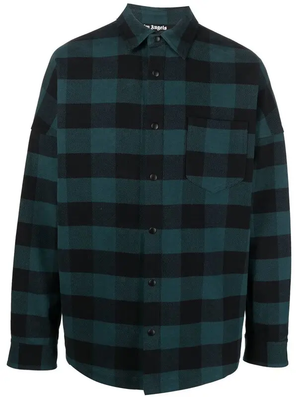 Palm Angels Logo-print Checked Shirt - Green