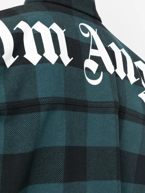 Palm Angels Logo-print Checked Shirt - Green