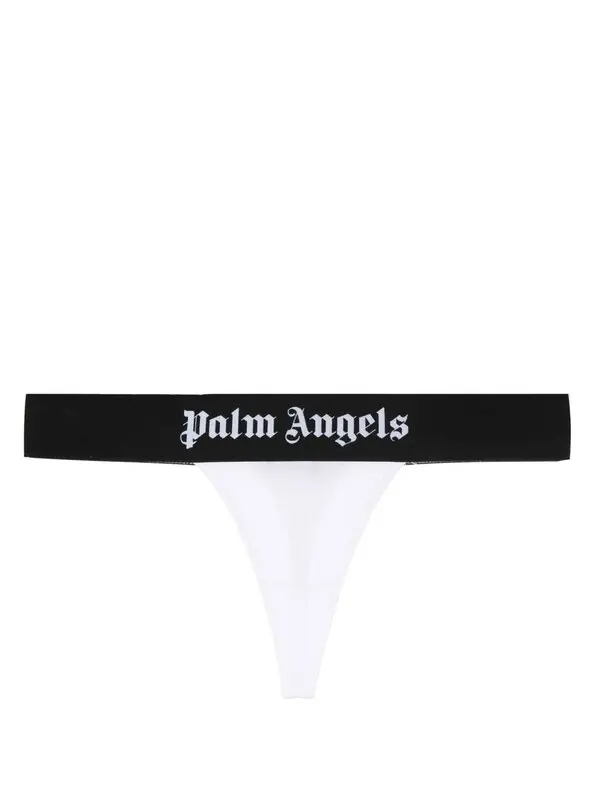Palm Angels Logo-tape Stretch-cotton Thong - White