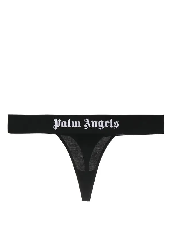 Palm Angels Logo-tape Stretch-cotton Thong - Black