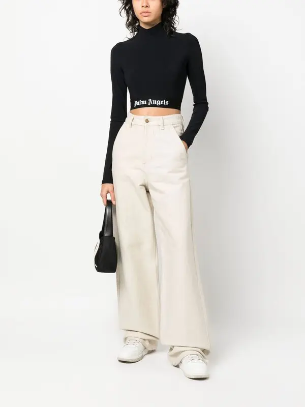 Palm Angels Logo-underband Crop Top - Black
